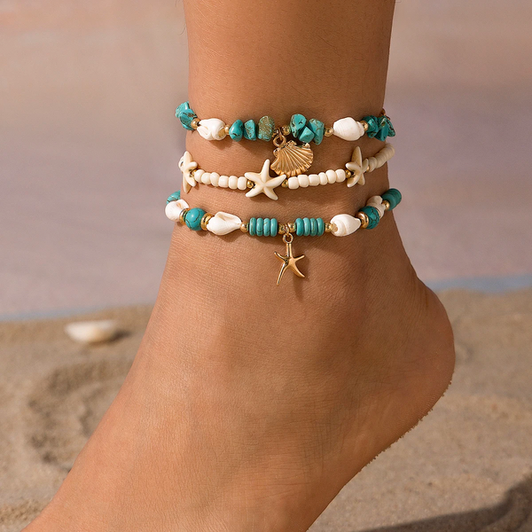 Boho Starfish Conch Green Stone Chain Anklet – LUNARITY GARAGE